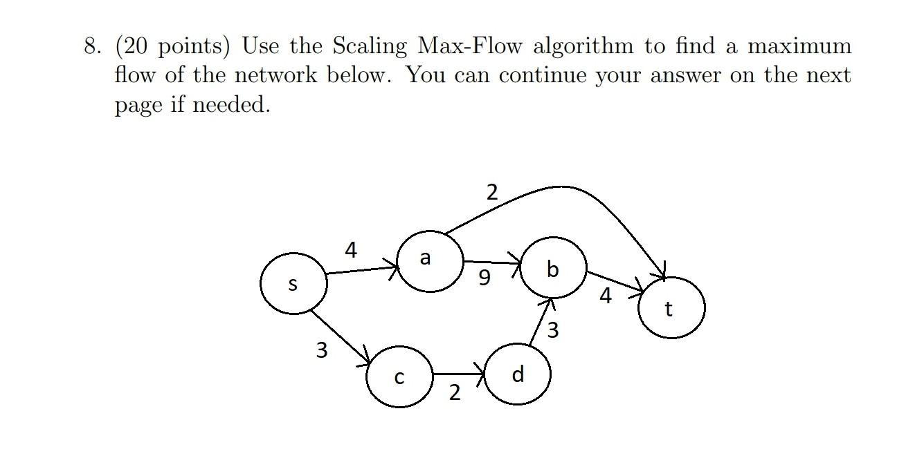 Solved 8. (20 points) Use the Scaling Max-Flow algorithm to | Chegg.com