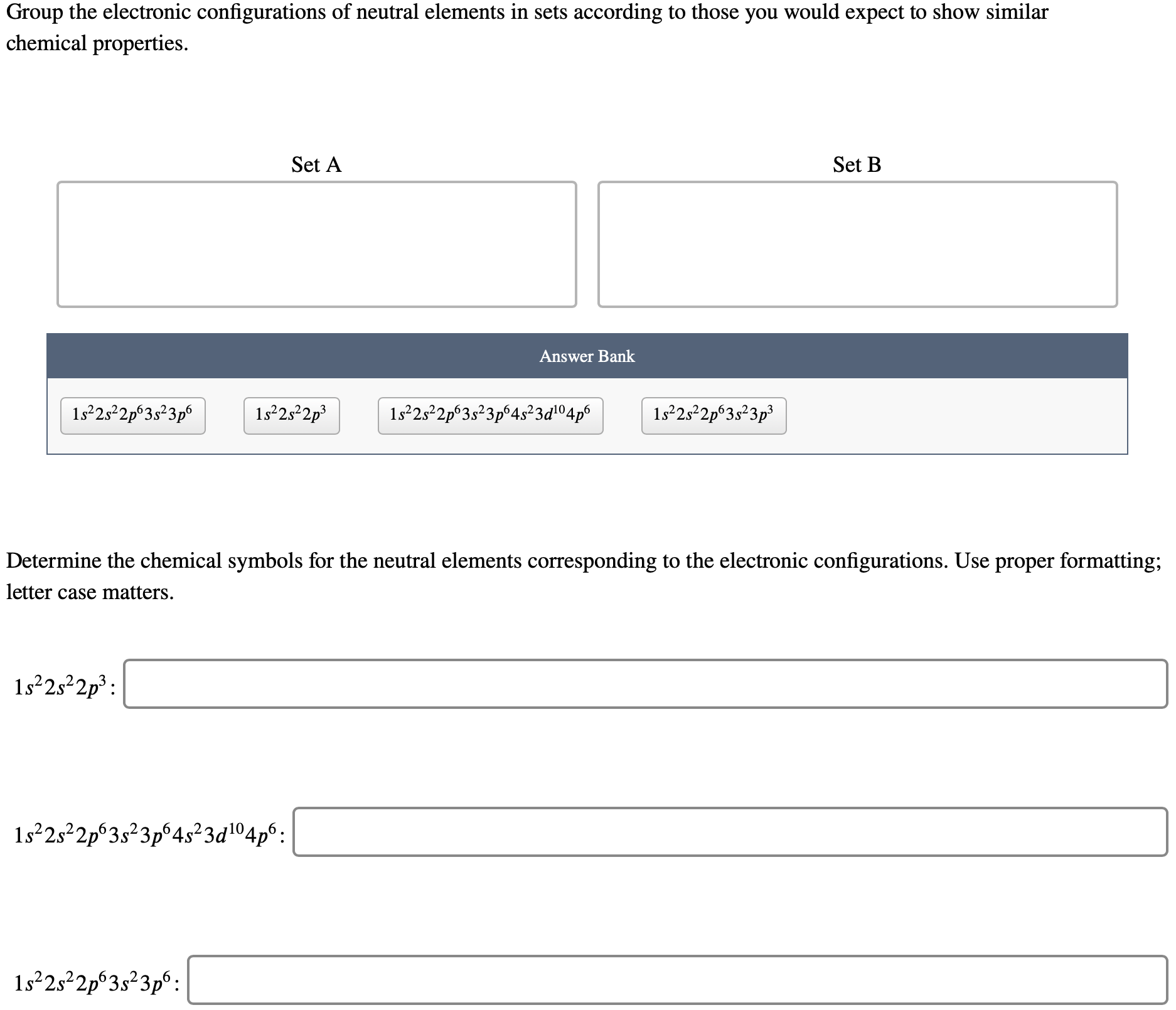 Group the electronic configurations of ﻿neutral | Chegg.com