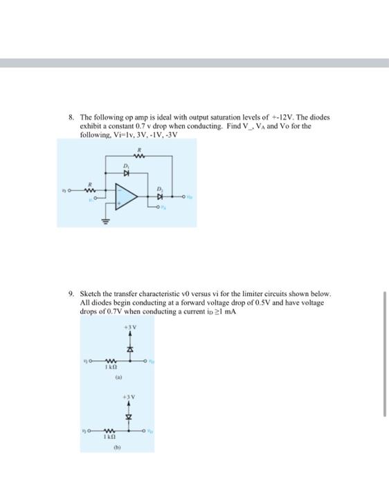 Solved 8. The following op amp is ideal with output | Chegg.com
