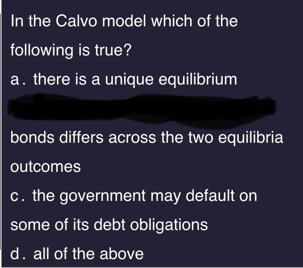 Solved In the Calvo model which of the following is true?a. | Chegg.com