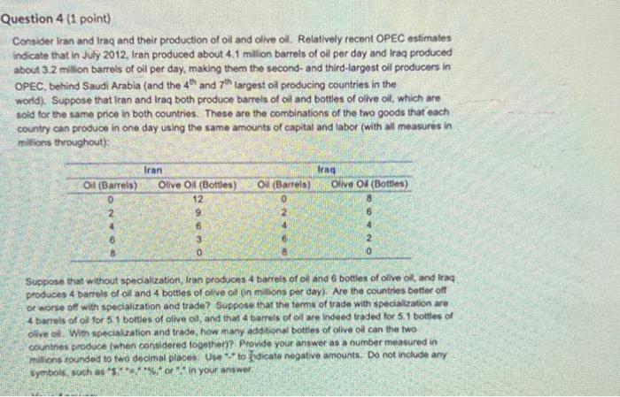 Solved Question 4 (1 point) Consider Iran and Iraq and their | Chegg.com
