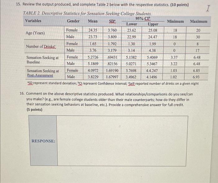 Solved 15. Review the output produced, and complete Table 2 | Chegg.com