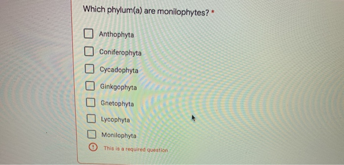 Solved Which phylum(a) are monilophytes? * Anthophyta | Chegg.com