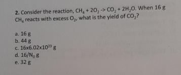Solved Consider the reaction, CH4+2O2→CO2+2H2O. ﻿When | Chegg.com