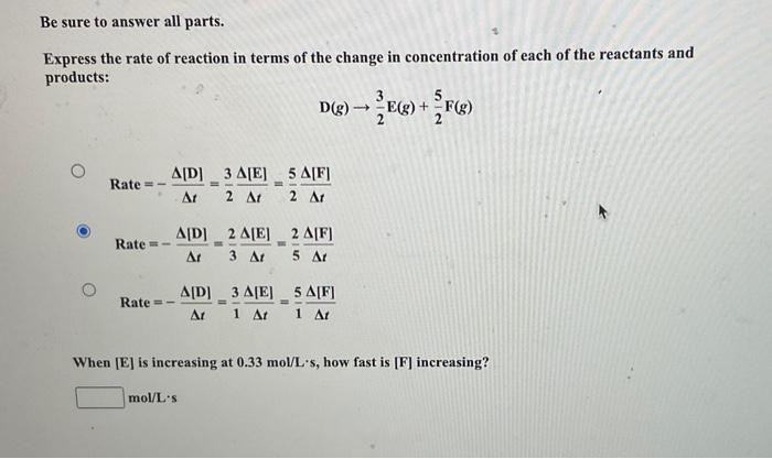 Solved Be sure to answer all parts. Express the rate of | Chegg.com