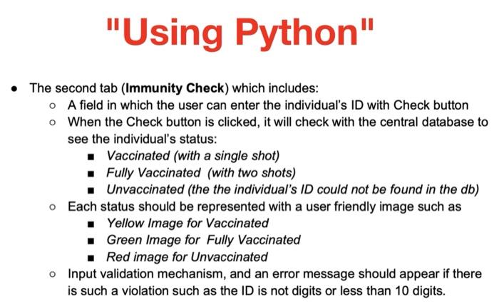 Solved "Using Python" • The second tab (Immunity Check) | Chegg.com