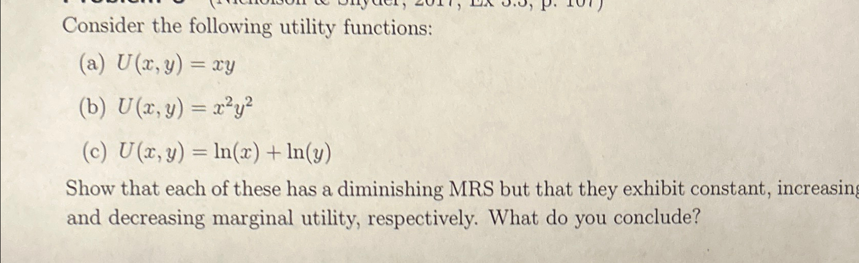Solved Consider the following utility | Chegg.com