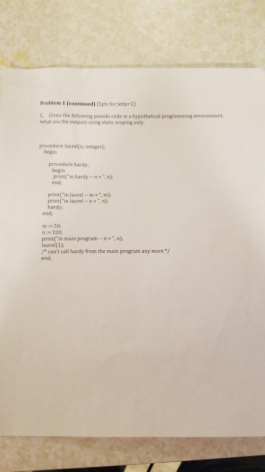 Solved Problem 1 (continued) (5pts for letter C) C. Given | Chegg.com