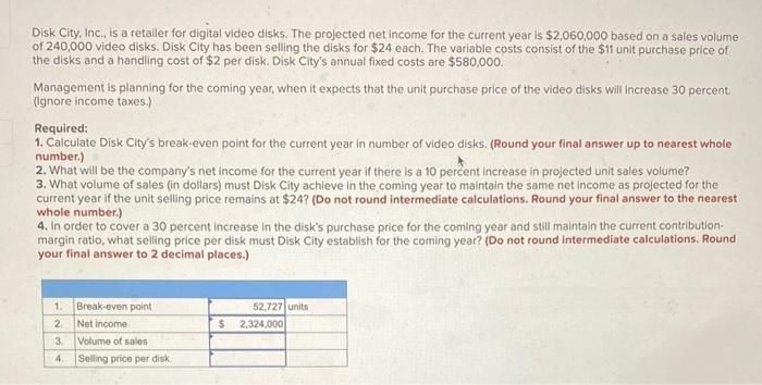 Solved Disk City, Inci, is a retaller for digital video | Chegg.com
