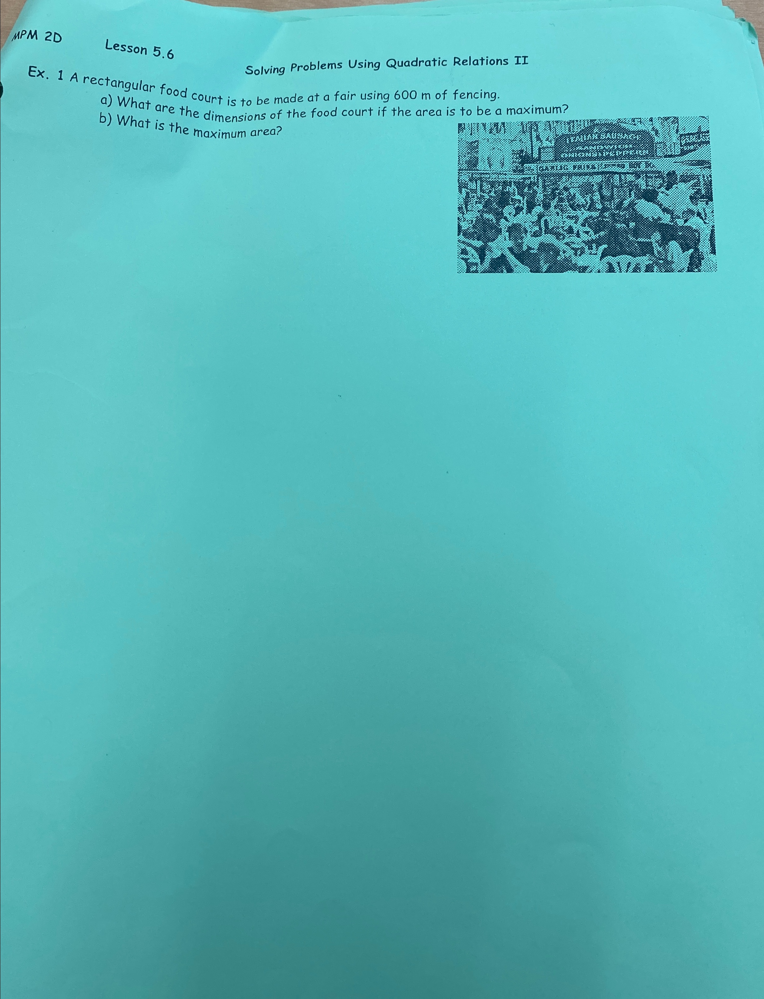 Solved MPM 2DLesson 5.6Solving Problems Using Quadratic | Chegg.com