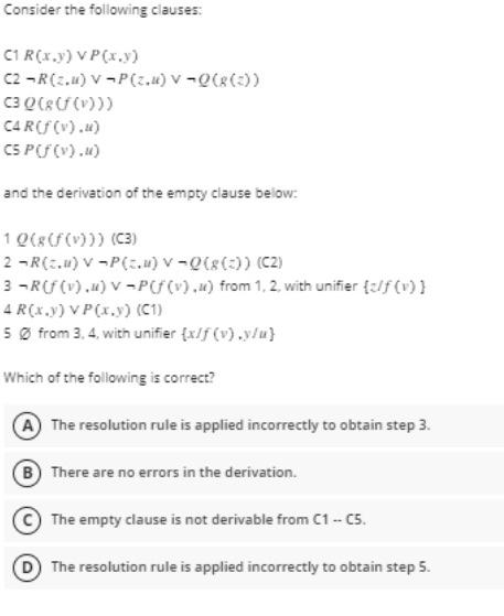 Solved Consider the following clauses: CR(x,y)∨P(x,y) C2 | Chegg.com