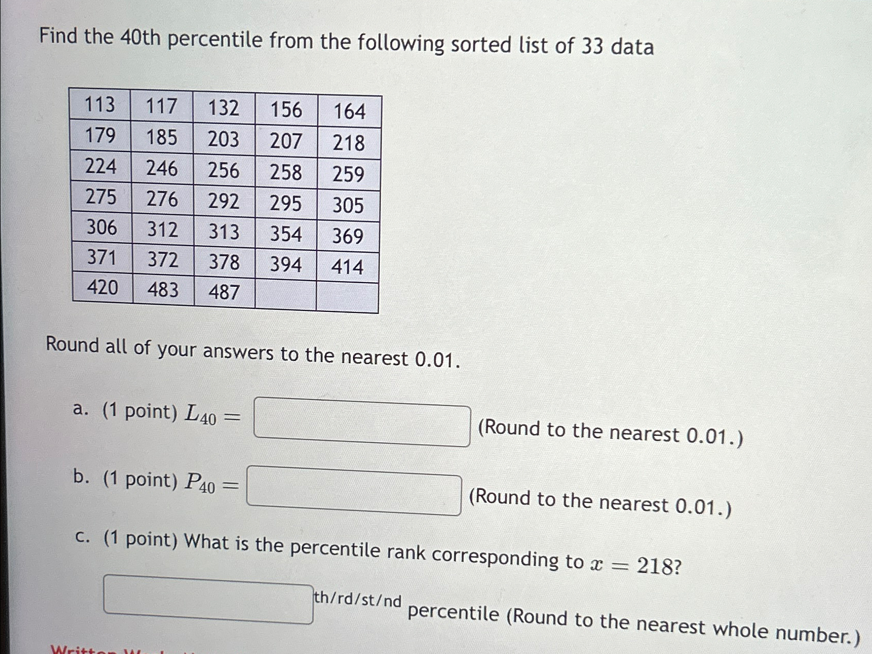 Solved Find the 40th percentile from the following sorted | Chegg.com