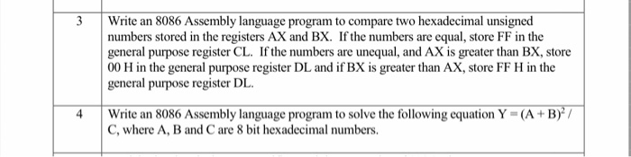 Solved 3 Write an 8086 Assembly language program to compare | Chegg.com