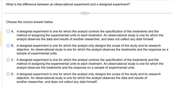 Solved What is the difference between an observational | Chegg.com