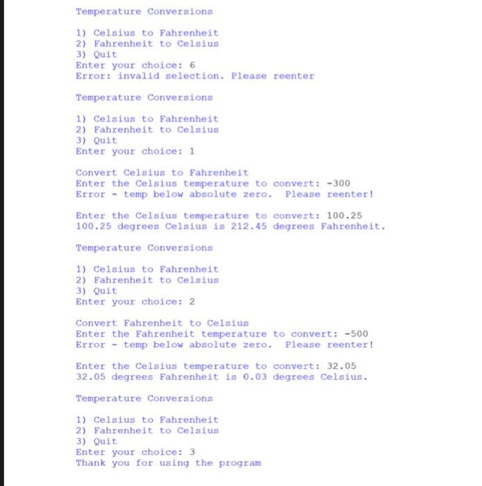 Solved Temperature Conversions 1) Celsius to Fahrenheit 2) | Chegg.com