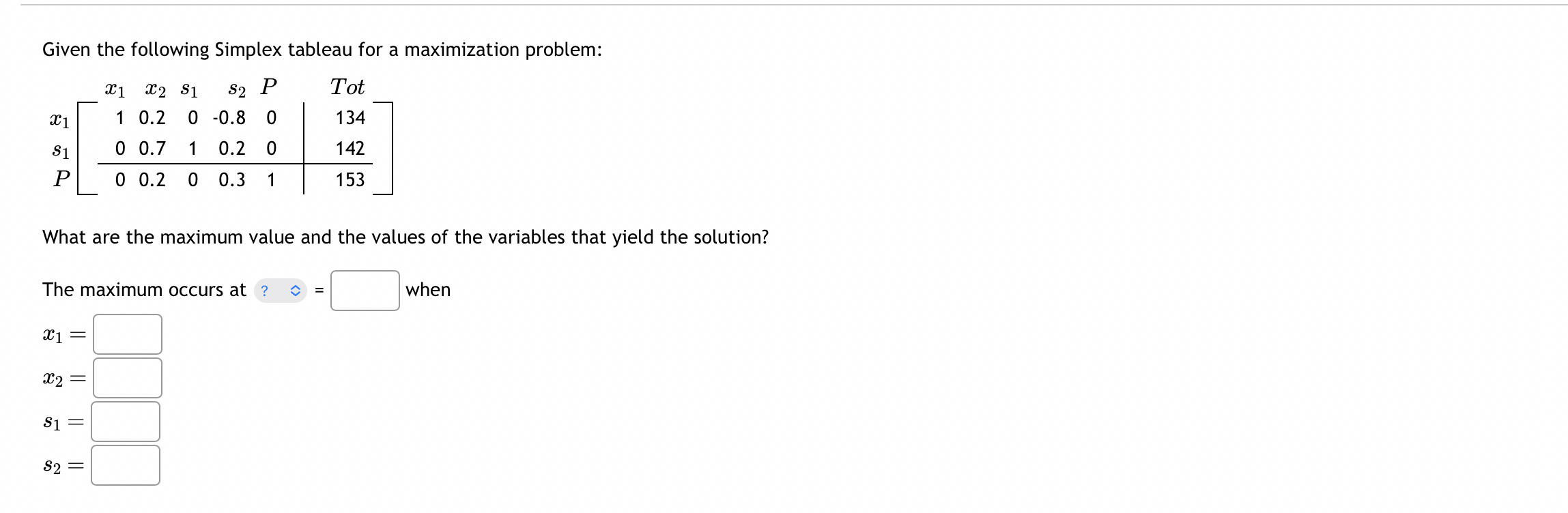 Solved Given the following Simplex tableau for a | Chegg.com