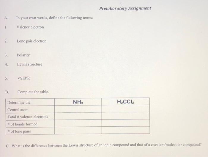 Solved Prelaboratory Assignment A In your own words, define | Chegg.com