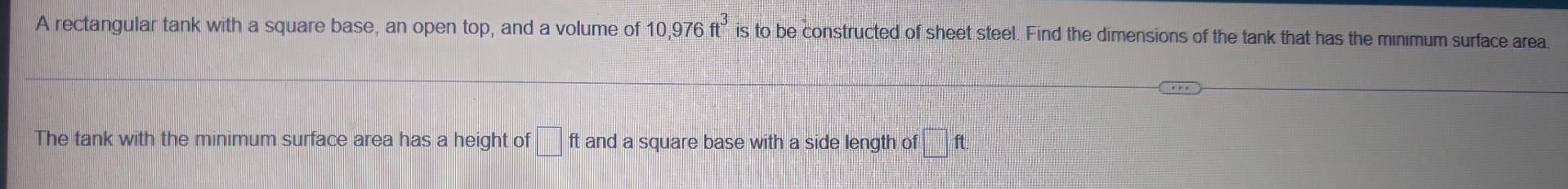Solved The tank with the minimum surface area has a height | Chegg.com