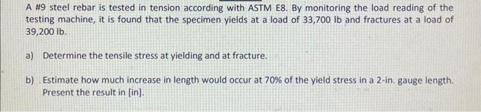 Solved A \#9 steel rebar is tested in tension according with | Chegg.com