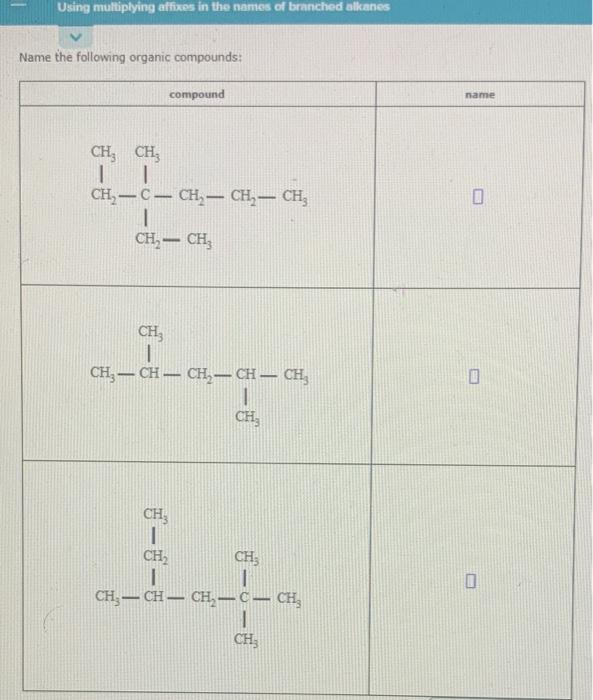 Solved Using multiplying affixes in the names of branched | Chegg.com