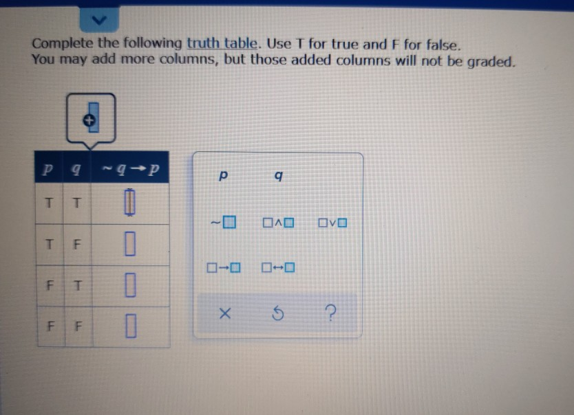 Solved Complete the following truth table. Use T for true | Chegg.com