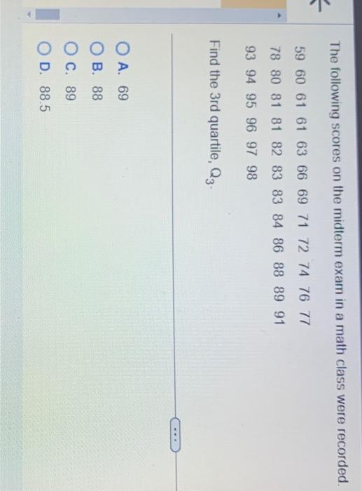 Solved The following scores on the midterm exam in a math | Chegg.com