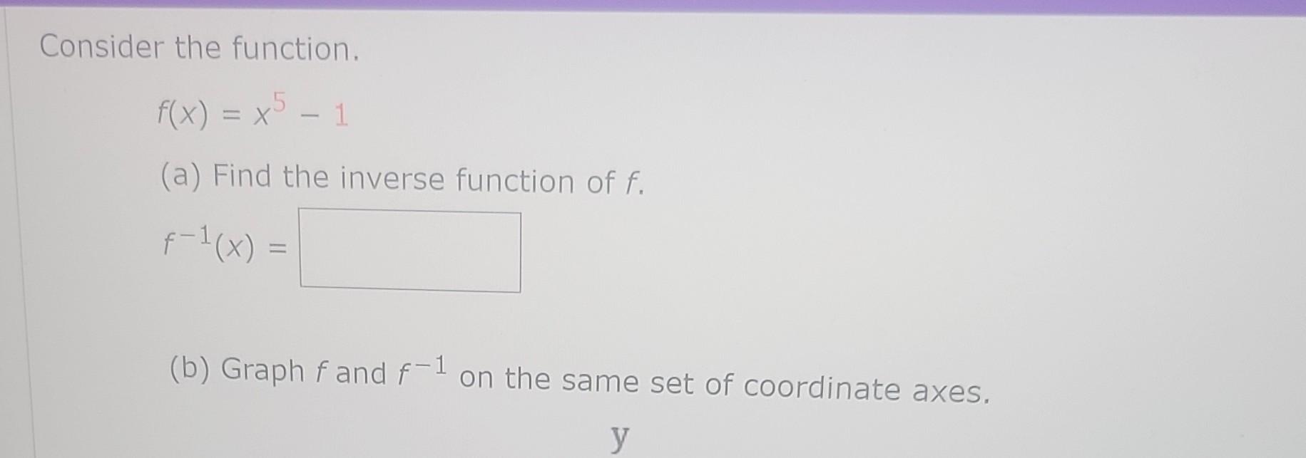 Solved Consider The Function Fxx5−1 A Find The Inverse 