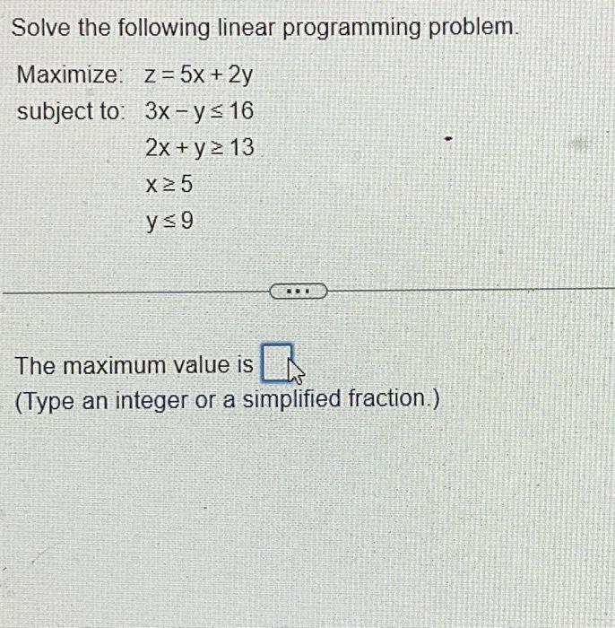 Solved Solve the following linear programming problem. | Chegg.com