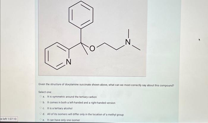 Solved Given the structure of doxylamine succinate shown | Chegg.com