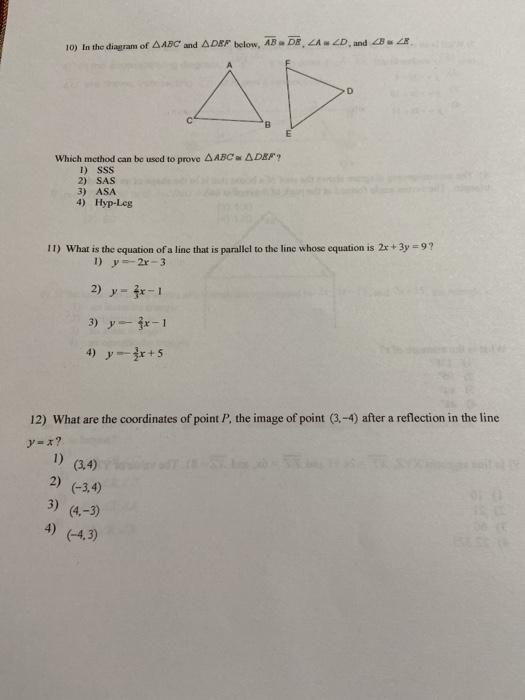 Solved 10) In the diagram of AABC and A DEP" below, AB. DR. | Chegg.com