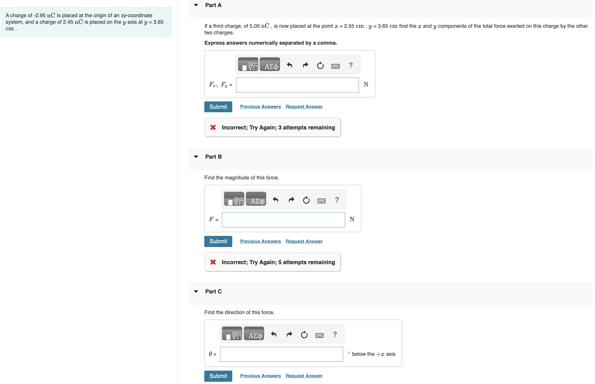 Solved A charge of -2.95nC ﻿is placed at the origin of an | Chegg.com