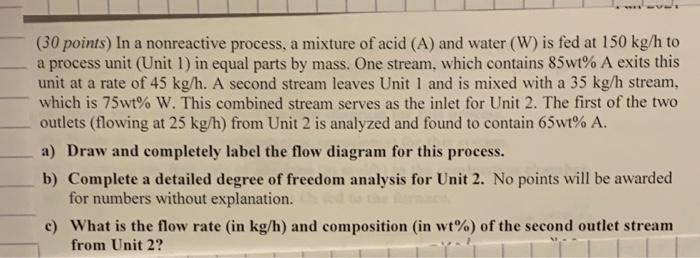 Solved (30 points) In a nonreactive process, a mixture of | Chegg.com
