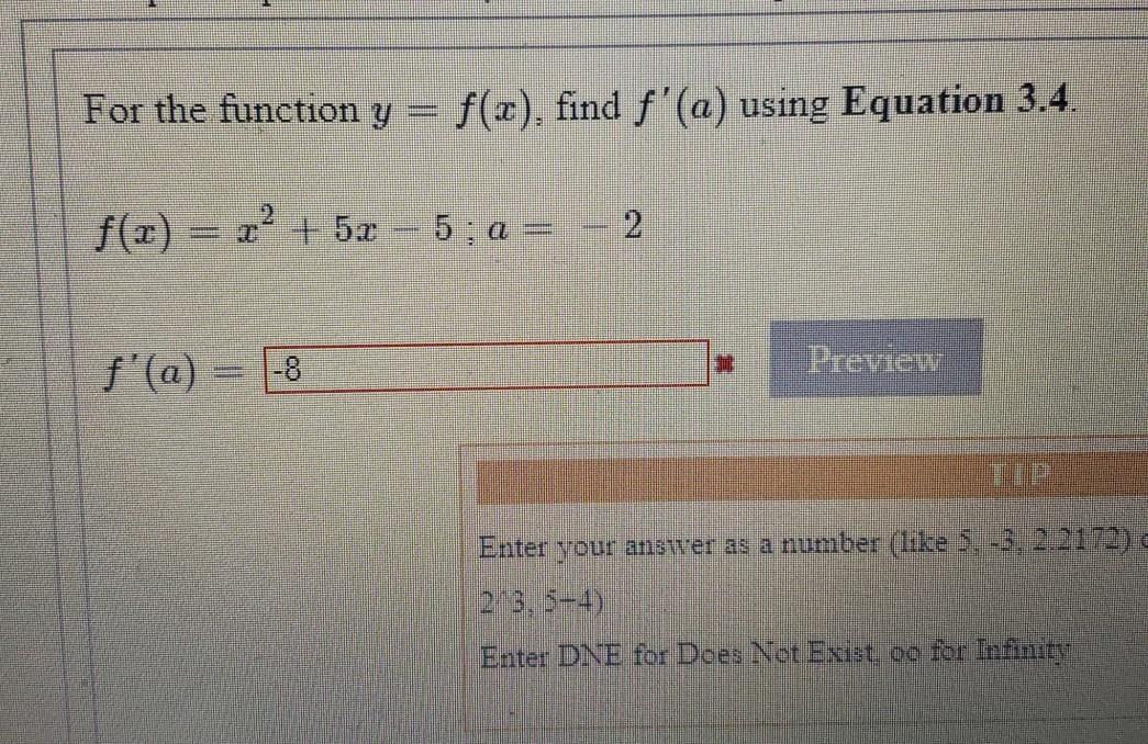 Solved For the function y $(2), find f'(a) using Equation | Chegg.com
