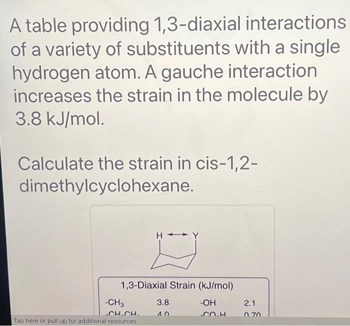 Solved A table providing 1,3-diaxial interactions. of a | Chegg.com
