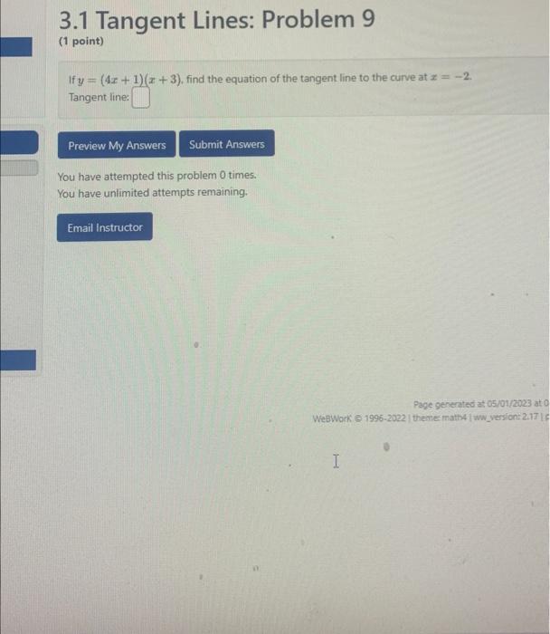 Solved 3.1 Tangent Lines: Problem 3 (5 points) Given | Chegg.com
