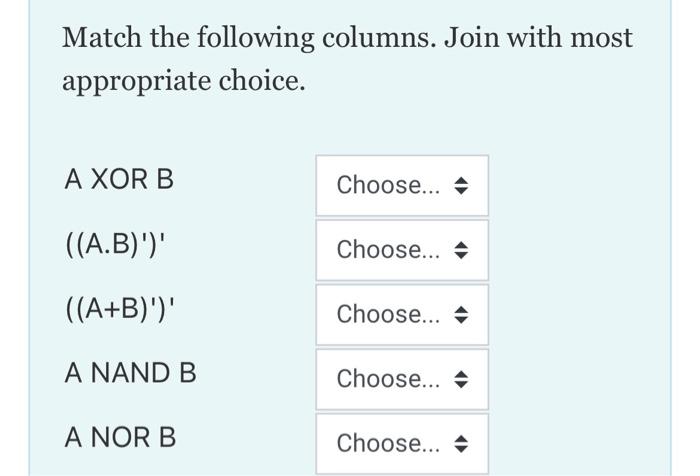 Match the following columns. Join with most | Chegg.com