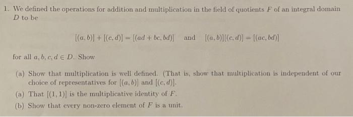 Solved We defined the operations for addition and | Chegg.com