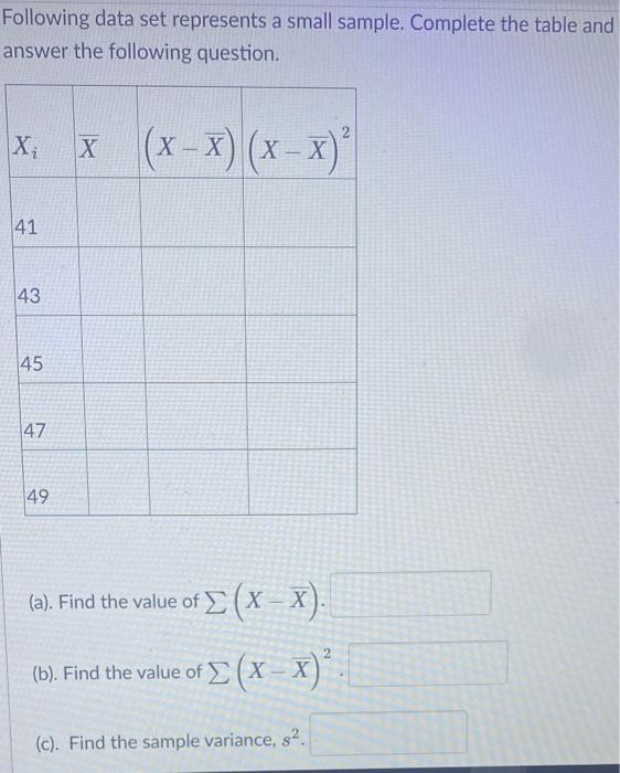 Solved Following data set represents a small sample. | Chegg.com