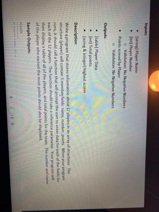 Solved Inputs: . (string] Player Name [int] Player Number o | Chegg.com