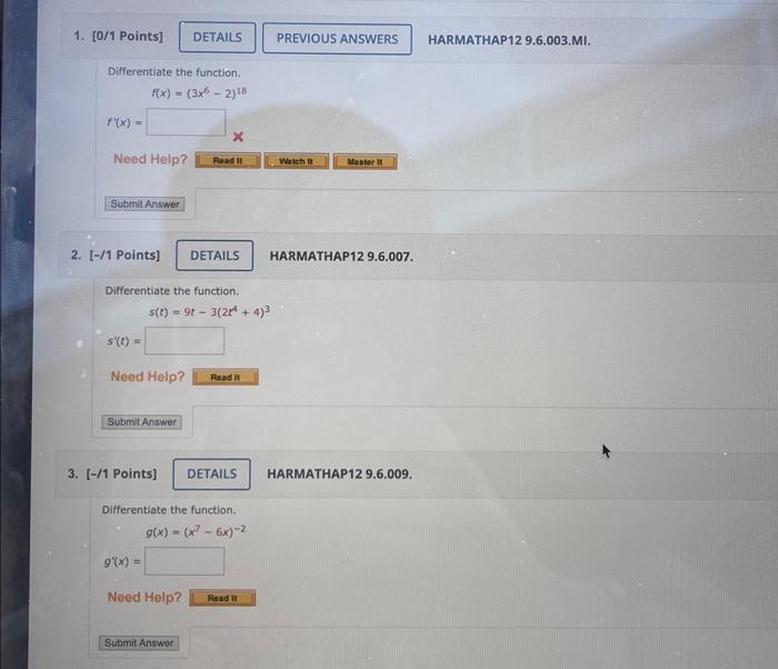 Solved Differentiate the function. f(x)=(3x6−2)18 f′(x)= x | Chegg.com