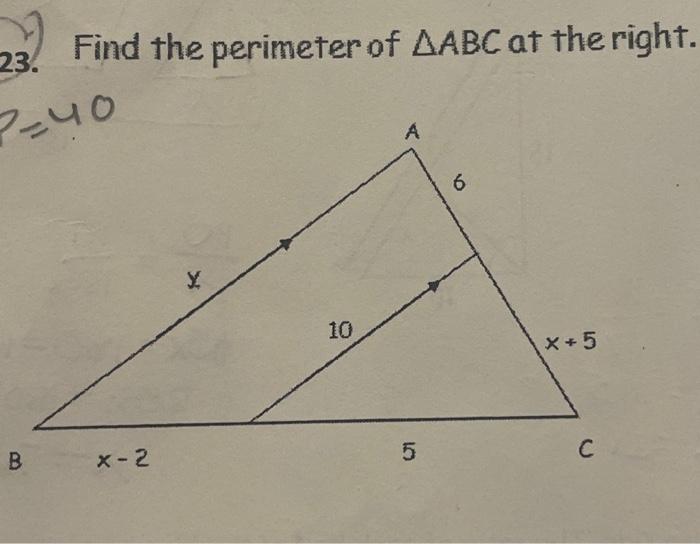 Solved 3. Find the perimeter of ABC at the right. | Chegg.com