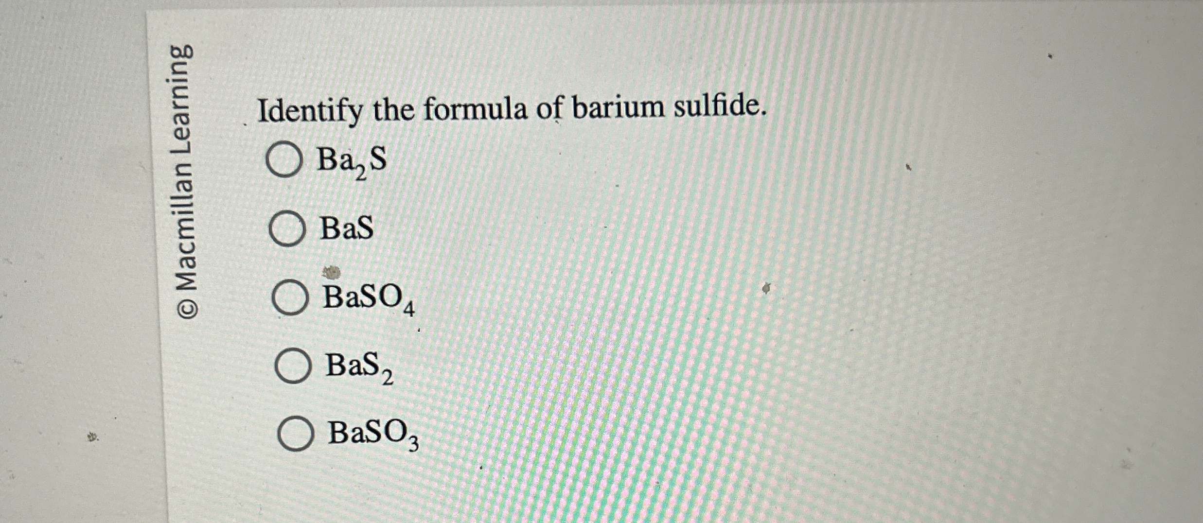 Solved Identify the formula of barium | Chegg.com