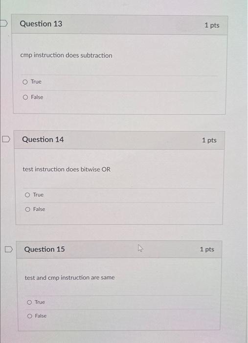 Solved D D Question 13 cmp instruction does subtraction O | Chegg.com