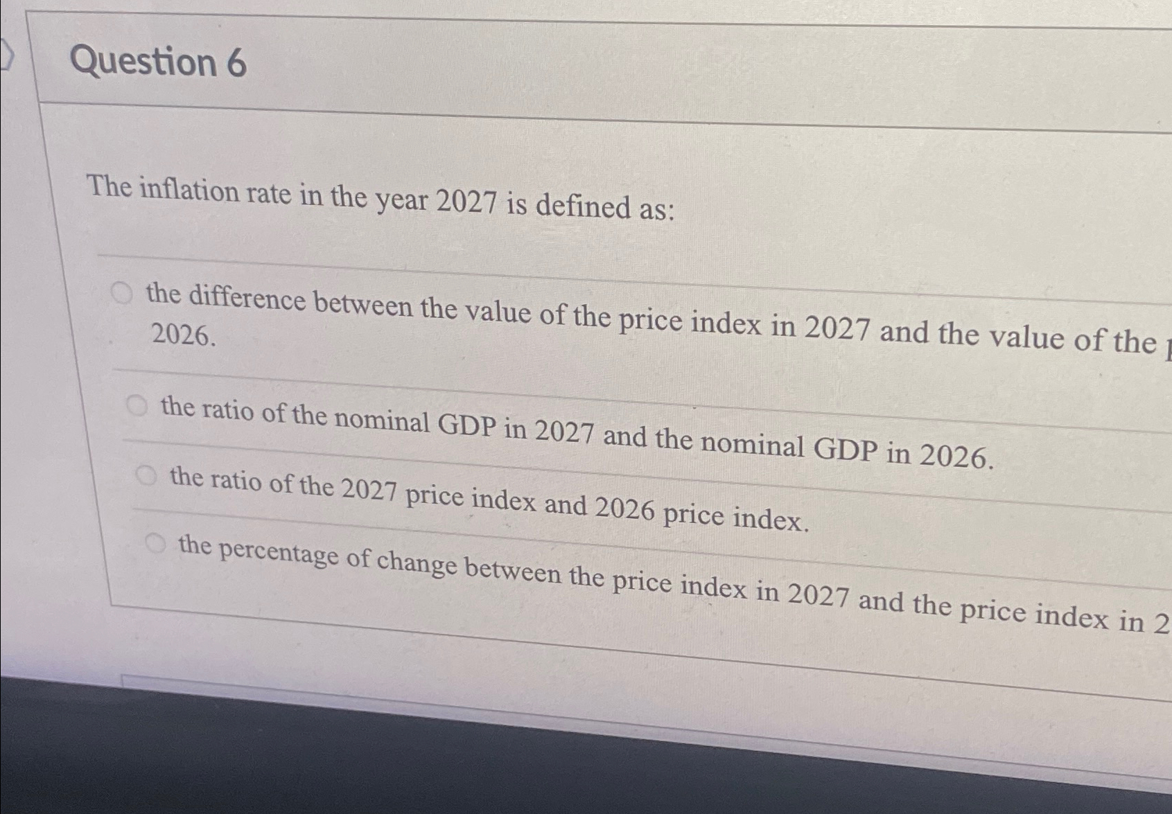 Solved Question 6The inflation rate in the year 2027 ﻿is | Chegg.com