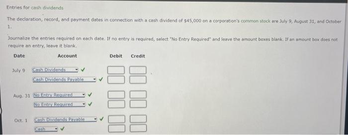 Solved Entries for cash dividends The declaration, record, | Chegg.com