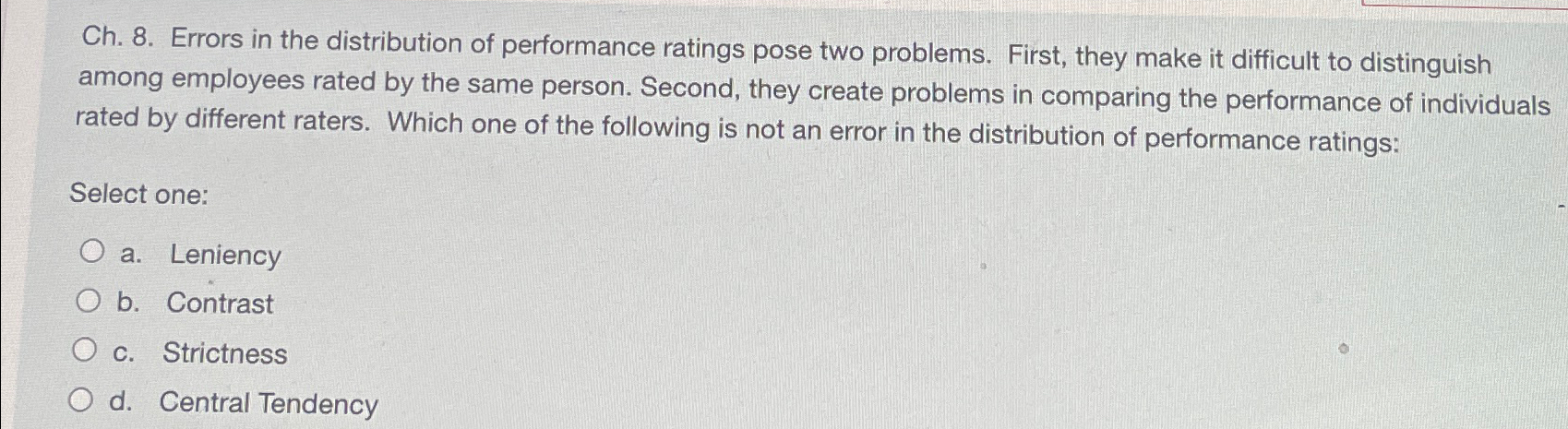 Solved Ch. 8. ﻿Errors in the distribution of performance | Chegg.com