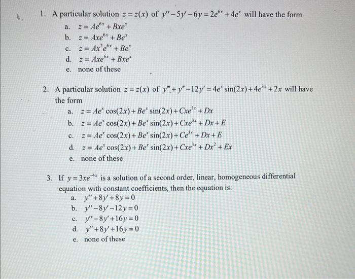Solved 1. A particular solution z=z(x) of | Chegg.com