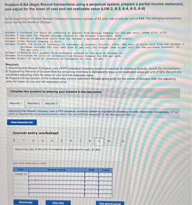 Solved Problem 6-6A (Algo) Record transactions using a | Chegg.com
