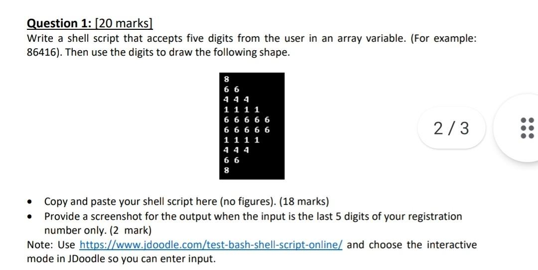 Solved Question 1: 20 marks) Write a shell script that | Chegg.com