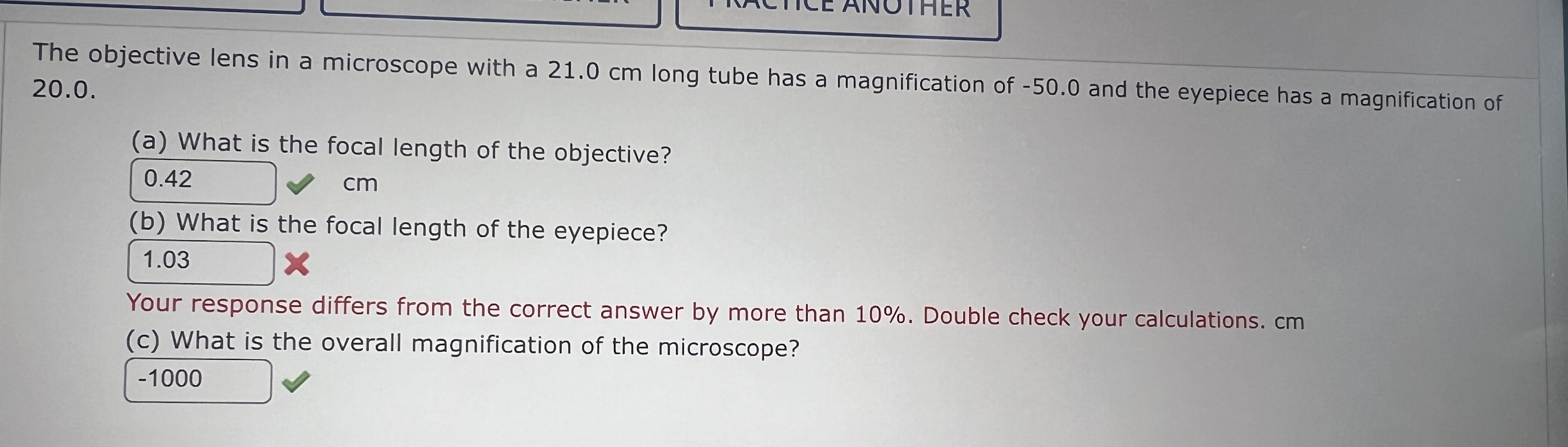 Solved The objective lens in a microscope with a 21.0cm | Chegg.com